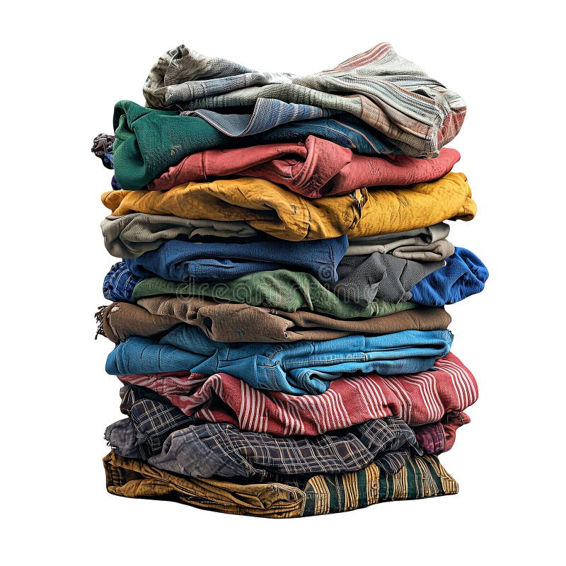 High Stack of Colorful Folded Clothes Apparel Pile Heap Worn Stock ...