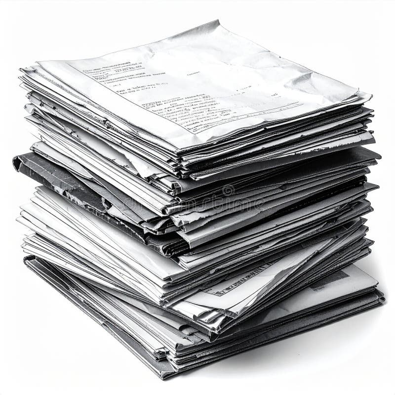 High Stack of Crumpled Grey Papers on White Background Stock ...