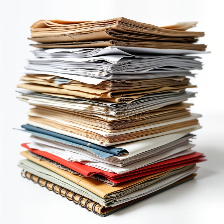 High Stack of Documents, Files. Unorganized Papers Form Large Pile ...