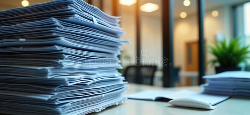 High Stack of Documents on Office Desk. Unorganized Paperwork Pile ...