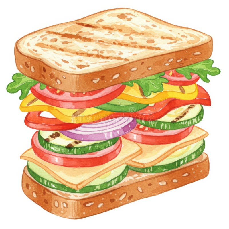 High Stack of Grilled Vegetable Sandwich Stock Illustration ...