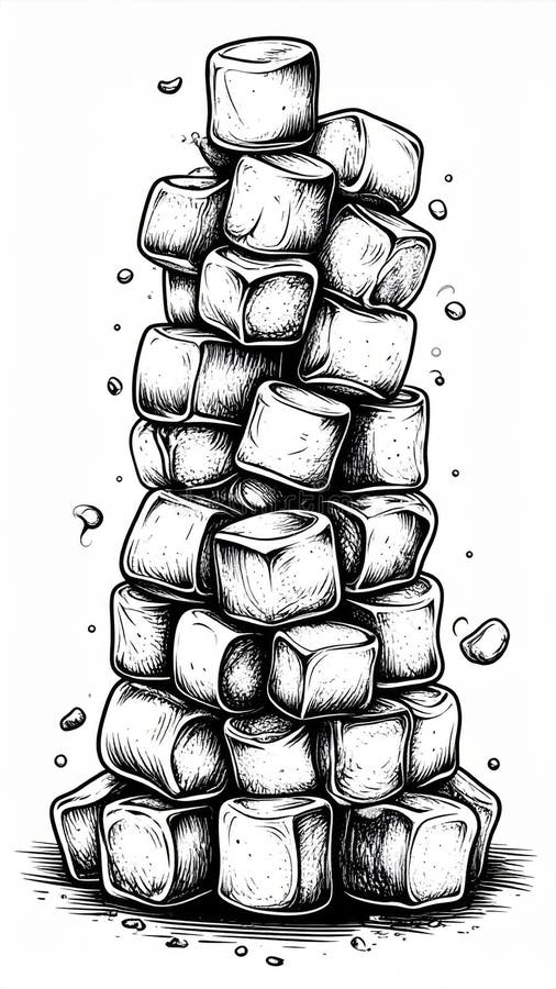 High Stack of Ice Cubes Black and White Illustration Stock Illustration ...