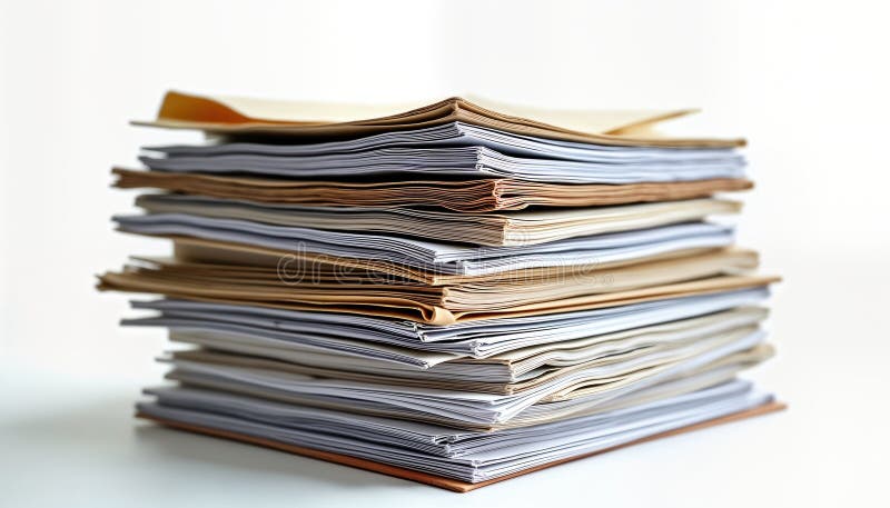 High Stack of Papers, Documents. Office Papers Stacked on Desk. Messy ...