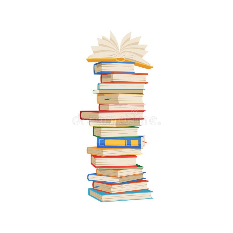High Stack of Textbooks, Cartoon Pile of Books Stock Vector ...