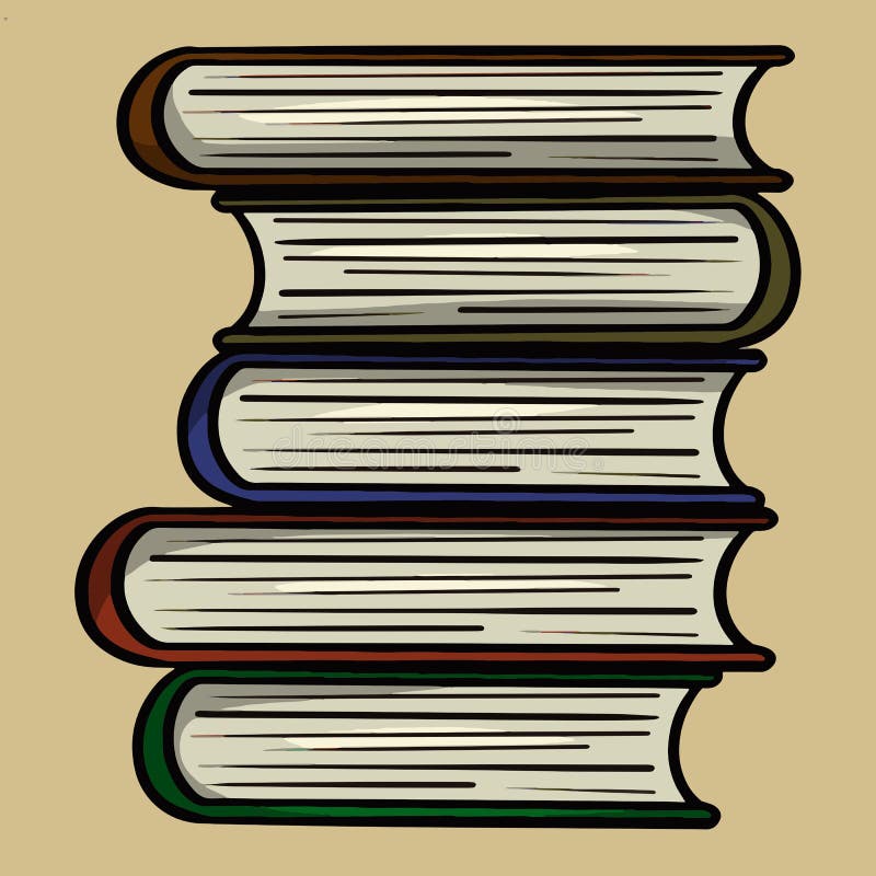 High Stack of Thick Books, Side View, Cartoon Vector Illustration Stock ...