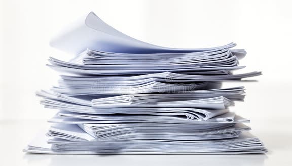 High Stack of White Papers Isolated on White Background. Documents ...