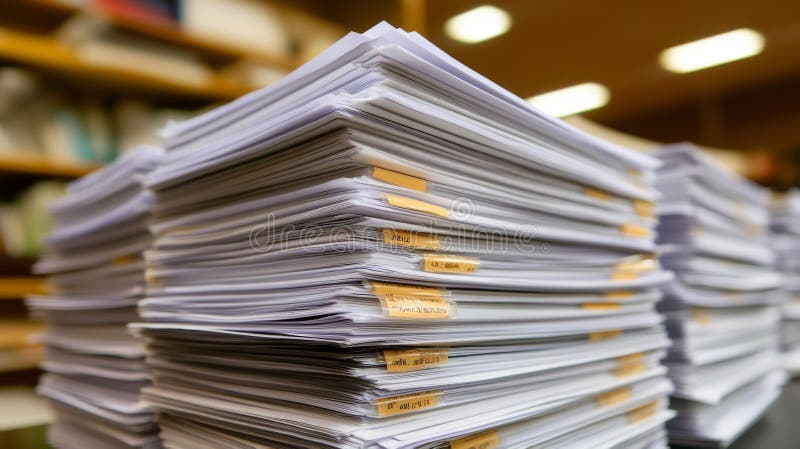 High Stack of White Papers in an Office Setting Stock Illustration ...