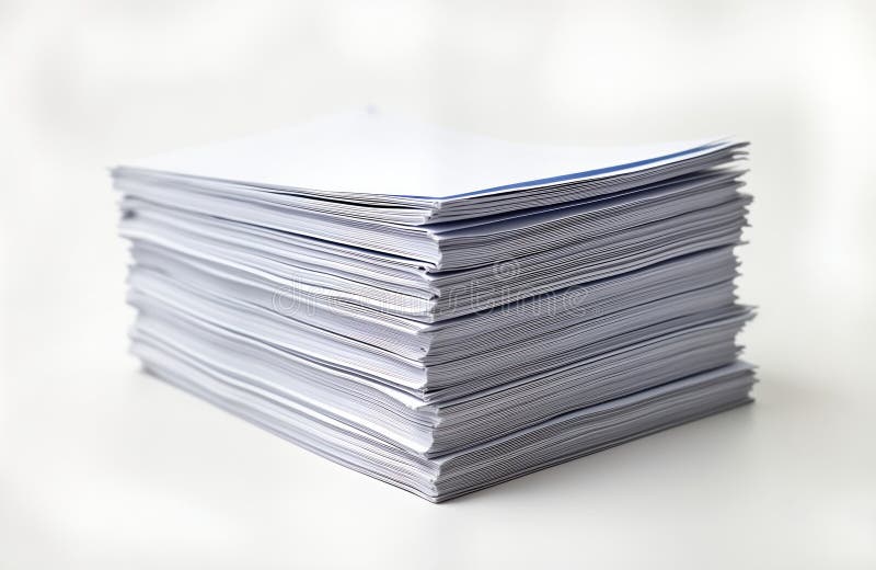 High Stack of White Papers Sits on White Surface. Papers Neatly ...