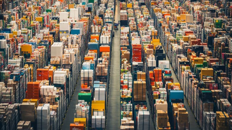 High Stacks of Cardboard Boxes Fill the Distribution Warehouse ...