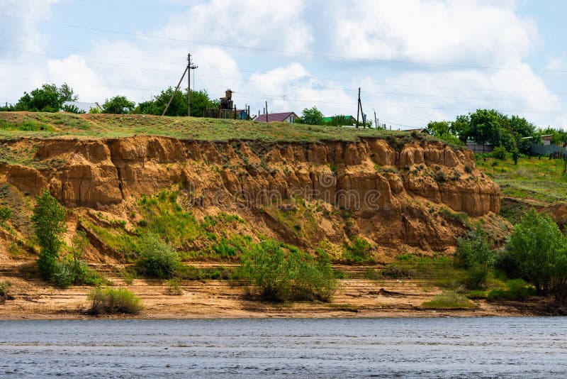 High Steep Bank of the Don River. Village on a Bank of River Stock ...