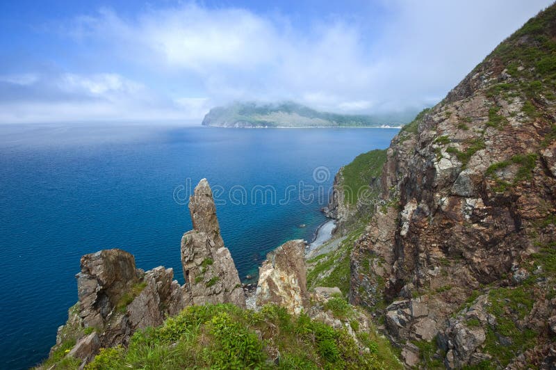 High, Steep Cliffs of the Island Askold. Stock Image - Image of tourism ...