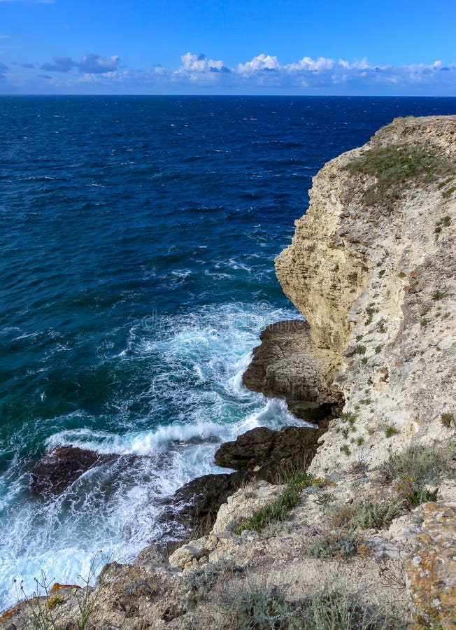 High Steep Stone Coast during a Storm in the Crimea, Tarkhankut Stock ...