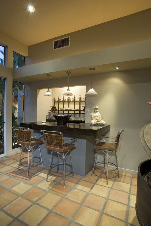 High Stools at Home Counter Stock Image - Image of indoors, house: 33895473