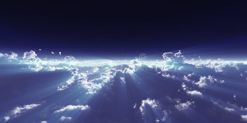 High Stratosphere Above Clouds, 3d Render Illustration Stock Photo ...