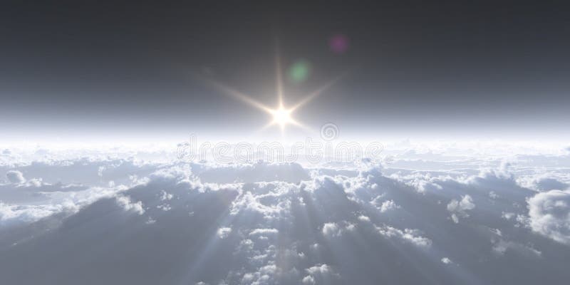 High Stratosphere Above Clouds, 3d Render Illustration Stock Photo ...