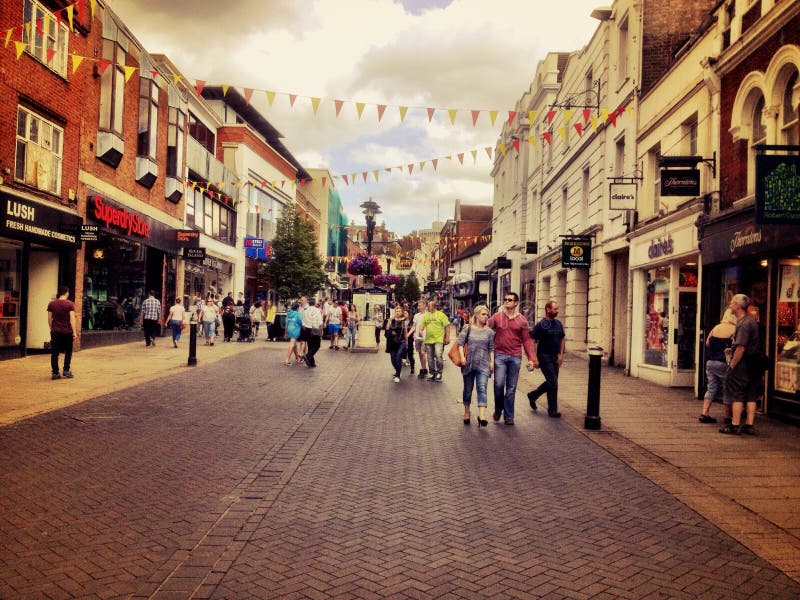 Windsor, UK. High Street Of Windsor, Decorated With Flags And Lots Of ...
