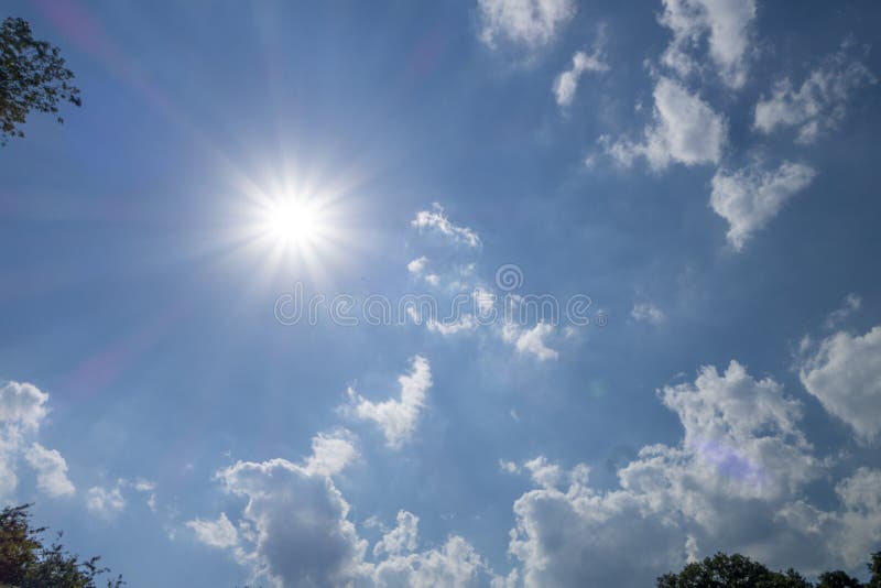 Bright Daylight Sun in Blue Sky with Clouds Stock Photo - Image of ...