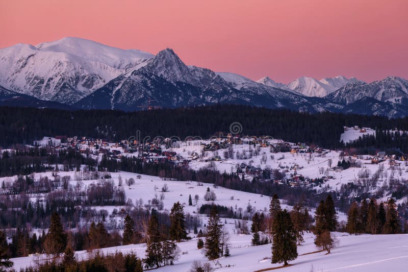 The High Tatras in the Light of the Rising Sun in Winter. Poland Stock ...