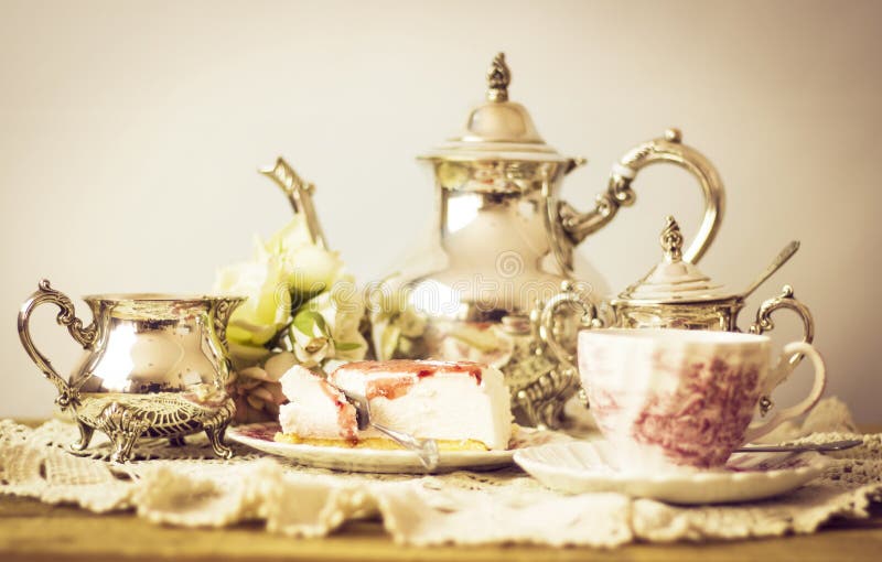 High Tea with Cheese Cake stock image. Image of beverages - 74948569