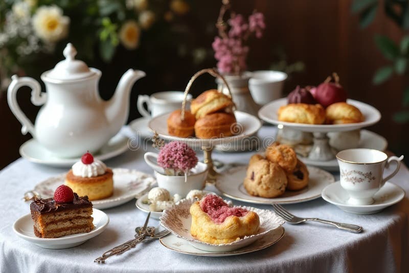High Tea Set-Up in Victorian Style Stock Illustration - Illustration of ...