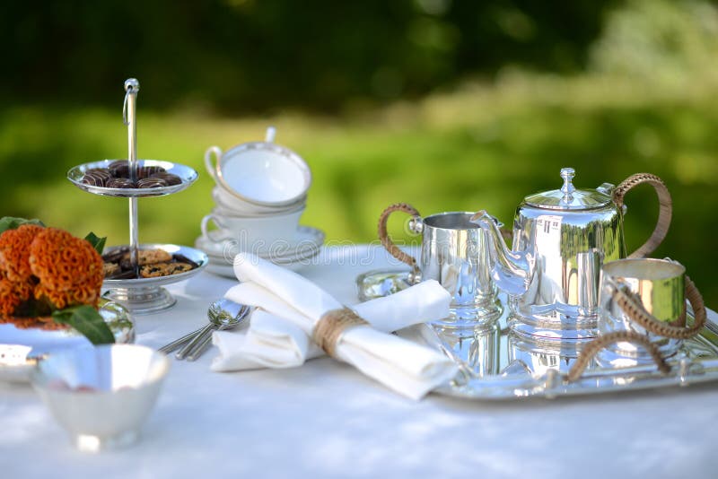 High tea stock photo. Image of silverware, sunny, high - 83294814