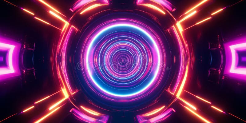 A High-tech Abstract Background with Glowing Concentric Neon Rings ...