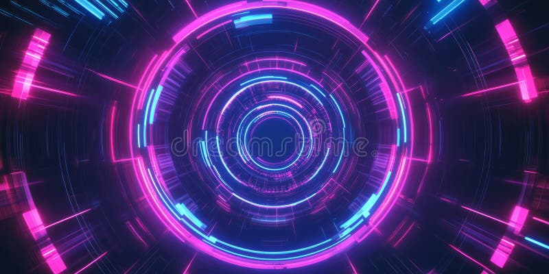 High Tech Abstract Background Glowing Concentric Neon Rings Dynamically ...
