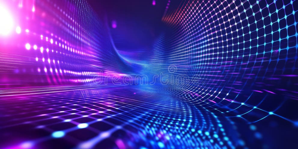 A High-tech Abstract Background with a Grid of Pulsating Holographic Tiles, Shifting Dynamically ...