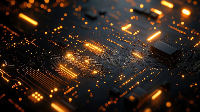 High Tech Abstract Circuit Board Background Detailed Gold Circuitry ...