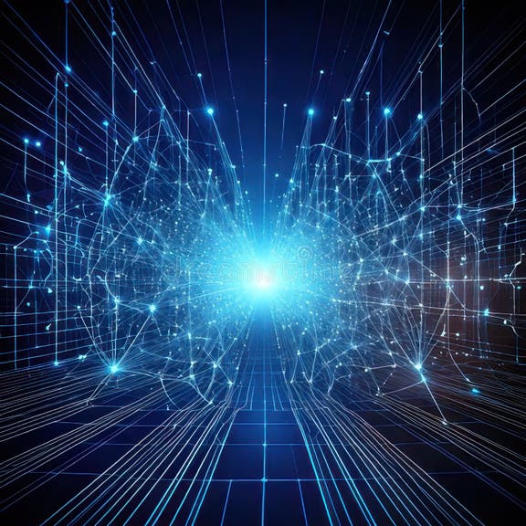 Futuristic Digital Background with Glowing Neural Network Connections and Data Transfer Nodes ...