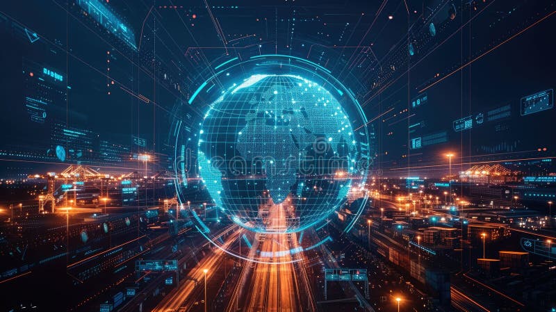 A High-tech Advertising Banner Showing a Globe Surrounded by Various ...