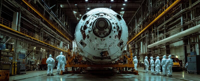 A High-tech Aerospace Factory with Engineers and Large Aircraft in an ...