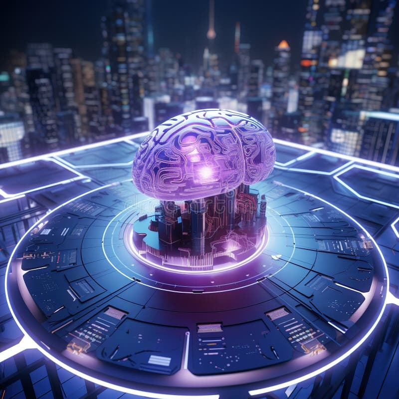 A High Tech AI Brain in Deep Thought Generative AI Stock Illustration ...