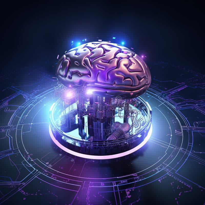 A High Tech AI Brain in Deep Thought Generative AI Stock Illustration ...