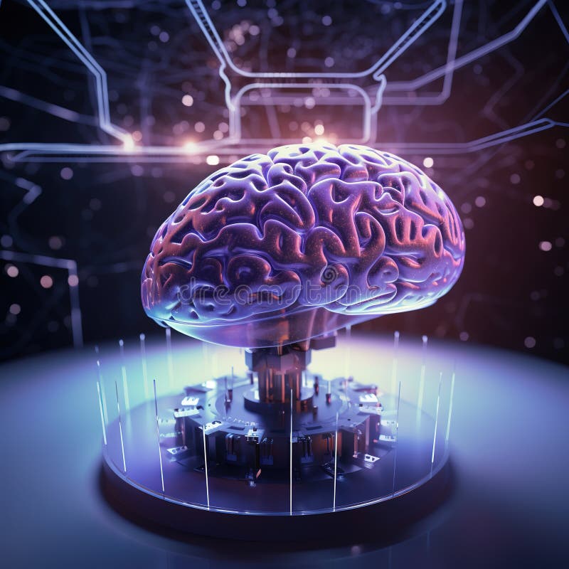 A High Tech AI Brain in Deep Thought Generative AI Stock Illustration ...