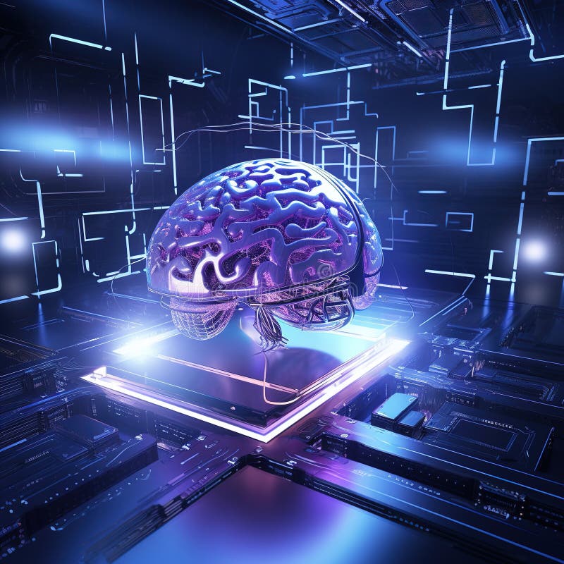 A High Tech AI Brain in Deep Thought Generative AI Stock Illustration ...