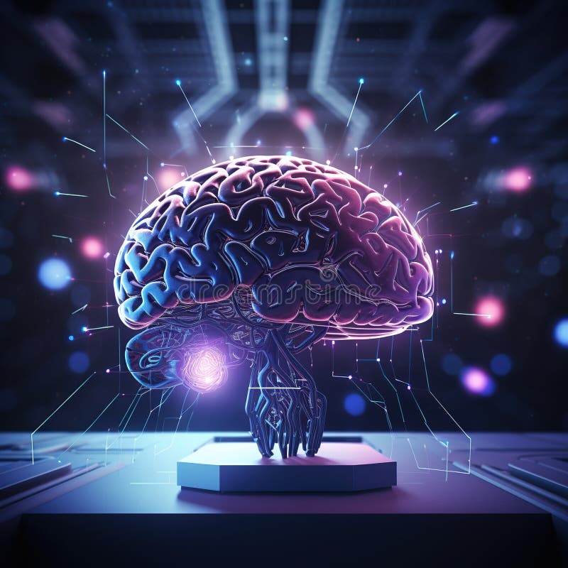 A High Tech AI Brain in Deep Thought Generative AI Stock Illustration ...