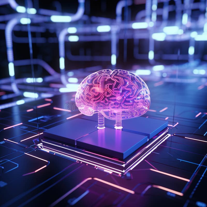 A High Tech AI Brain in Deep Thought Generative AI Stock Illustration ...