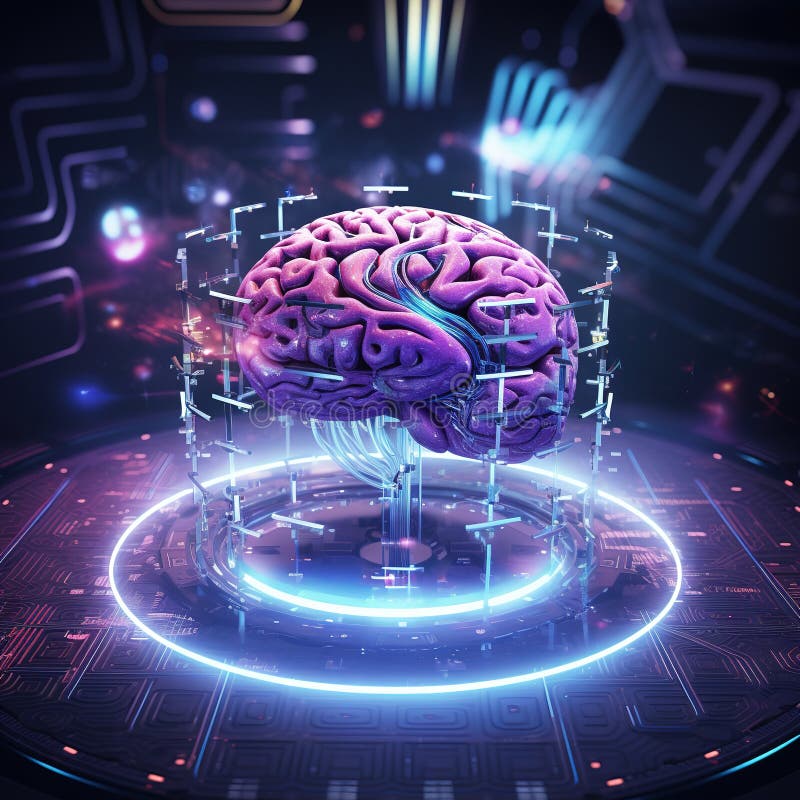 A High Tech AI Brain in Deep Thought Generative AI Stock Illustration ...