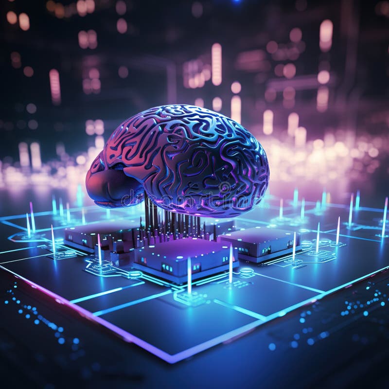 A High Tech AI Brain in Deep Thought Generative AI Stock Illustration ...