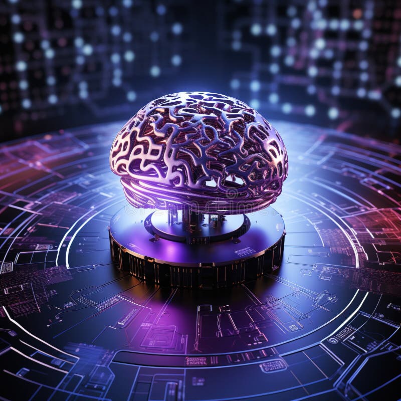 A High Tech AI Brain in Deep Thought Generative AI Stock Illustration ...