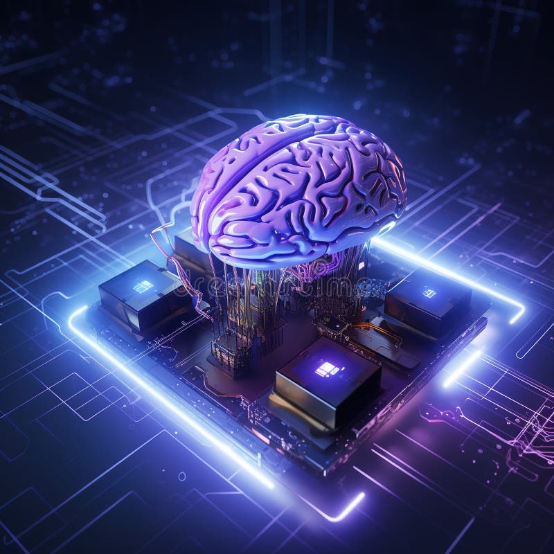 A High Tech AI Brain in Deep Thought Generative AI Stock Illustration ...