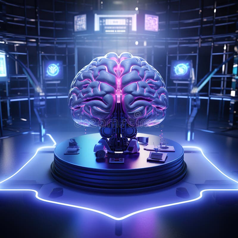 A High Tech AI Brain in Deep Thought Generative AI Stock Illustration ...