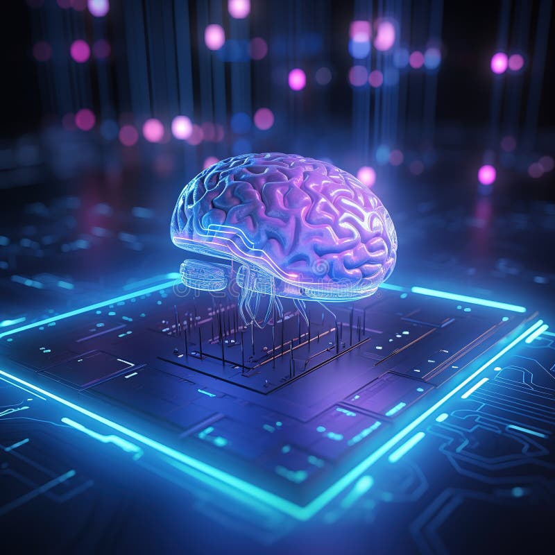 A High Tech AI Brain in Deep Thought Generative AI Stock Illustration ...