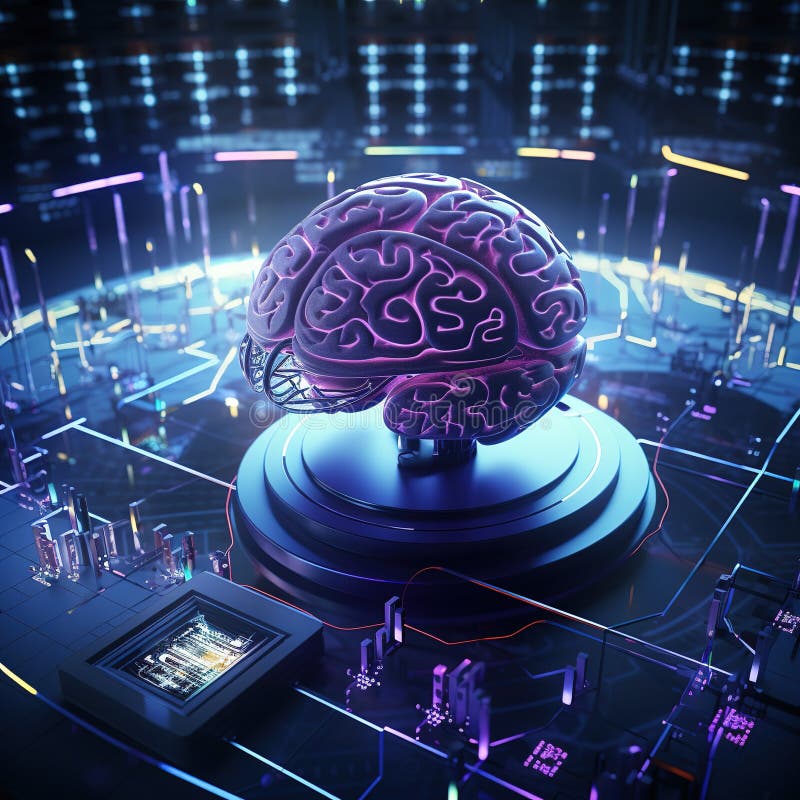A High Tech AI Brain in Deep Thought Generative AI Stock Illustration ...