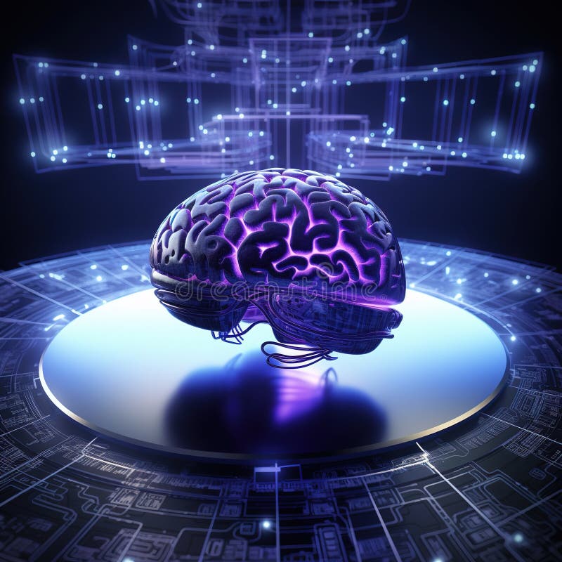 A High Tech AI Brain in Deep Thought Generative AI Stock Illustration ...