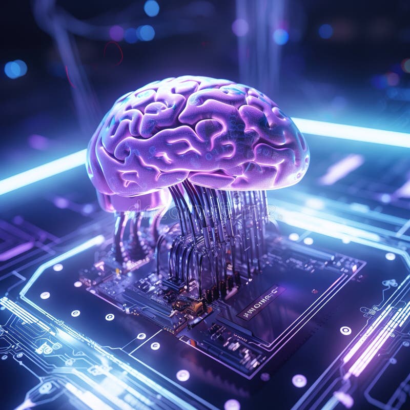 A High Tech AI Brain in Deep Thought Generative AI Stock Illustration ...