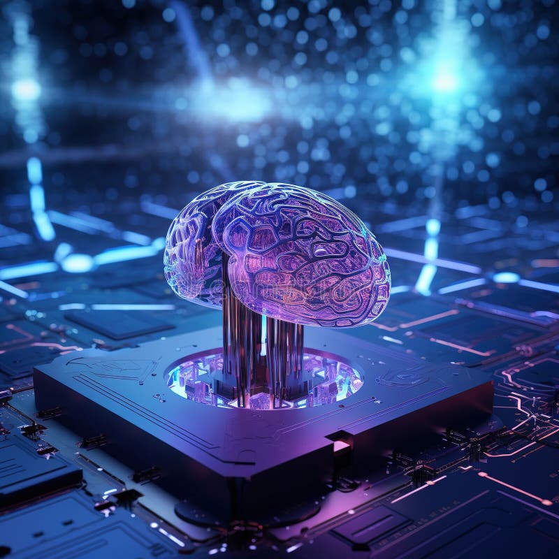 A High Tech AI Brain in Deep Thought Generative AI Stock Illustration ...