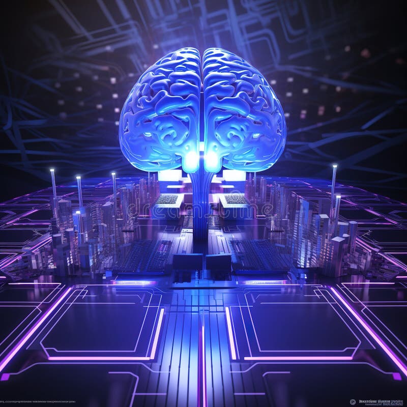 A High Tech AI Brain in Deep Thought Generative AI Stock Illustration ...