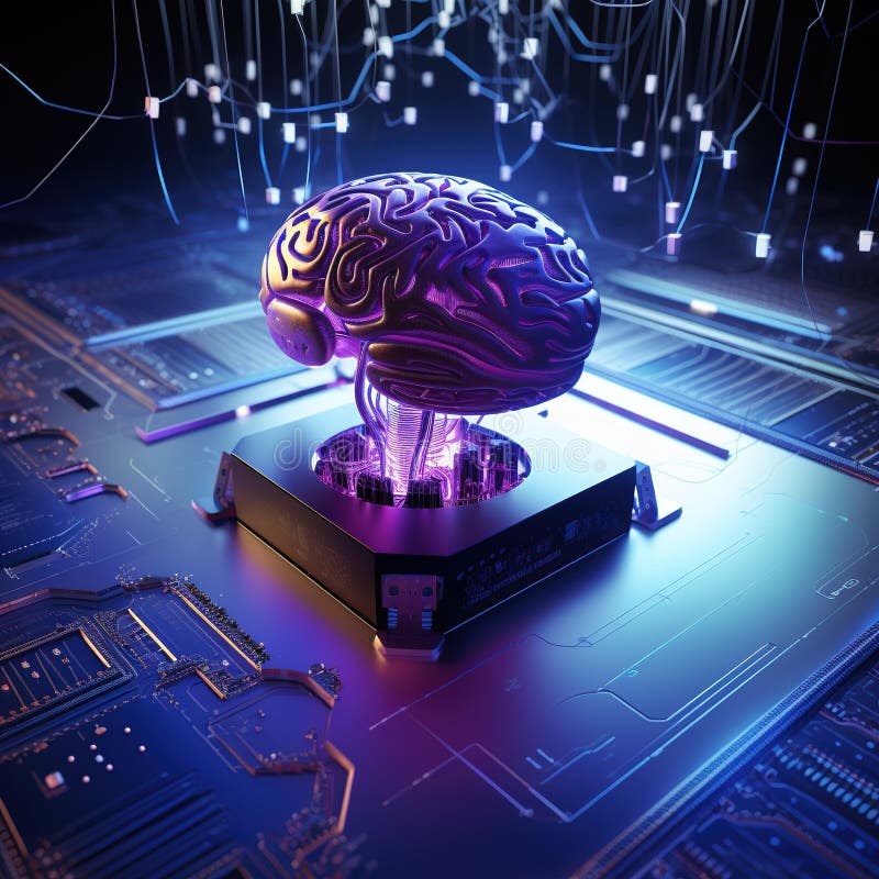 A High Tech AI Brain in Deep Thought Generative AI Stock Illustration ...